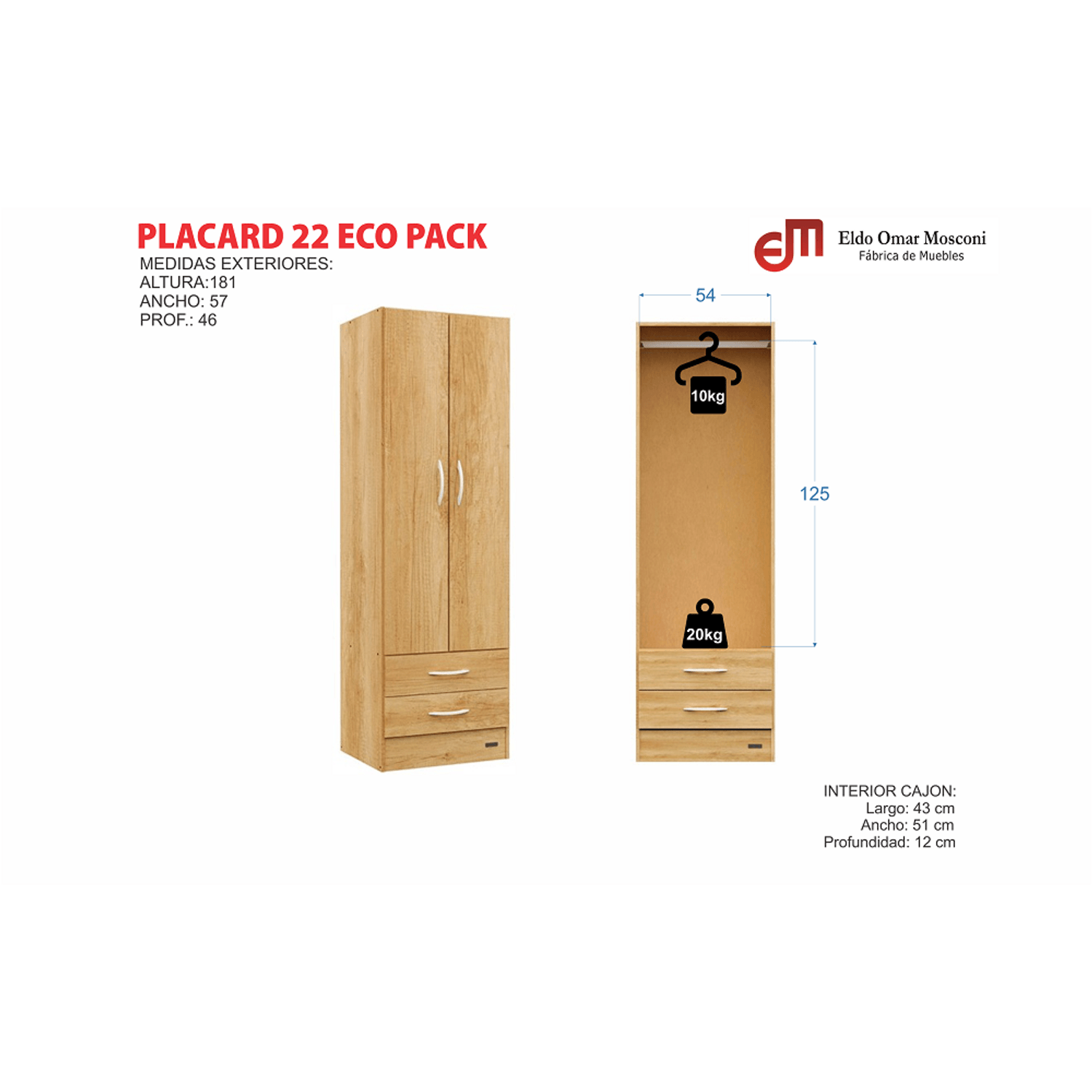 Placard Mosconi 2 Puertas 2 Cajones Caoba 57x181 cm - Provincia Compras