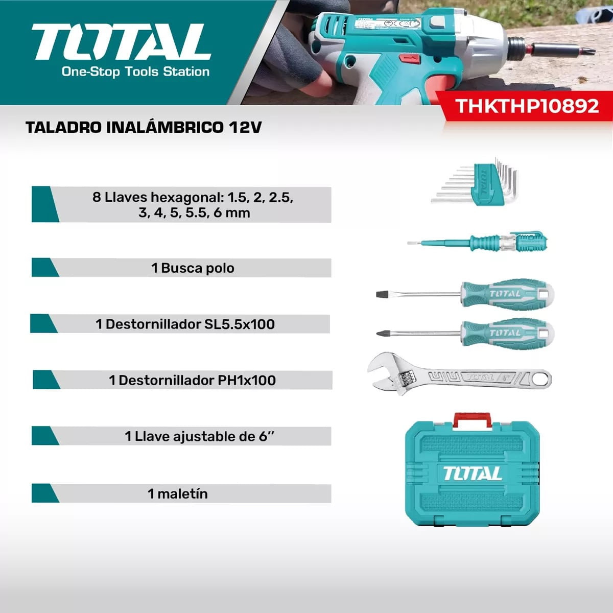 Kit Taladro 12V + Caja con 89 accesorios TOTAL THKTHP10892 - Provincia ...