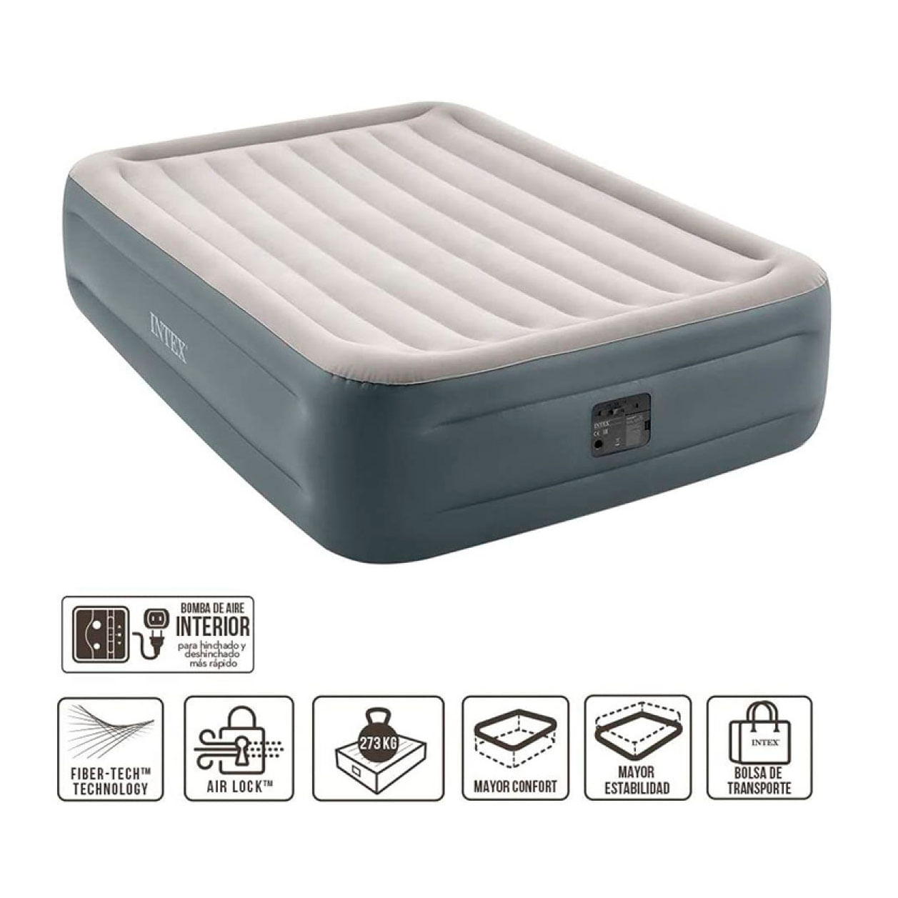 Colchon Inflable Electrico Dura-Beam Intex 203 x 152 x 46 cm 25058/0 ...