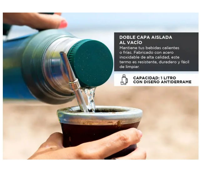 Kit de Termo Blanco y Mate Verde South Port 1L Acero Inoxidable - Provincia Compras