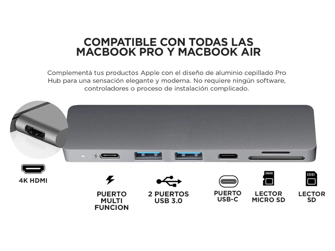 Adaptador USB C Hub Para Mac Apple 7 en 2 - Provincia Compras