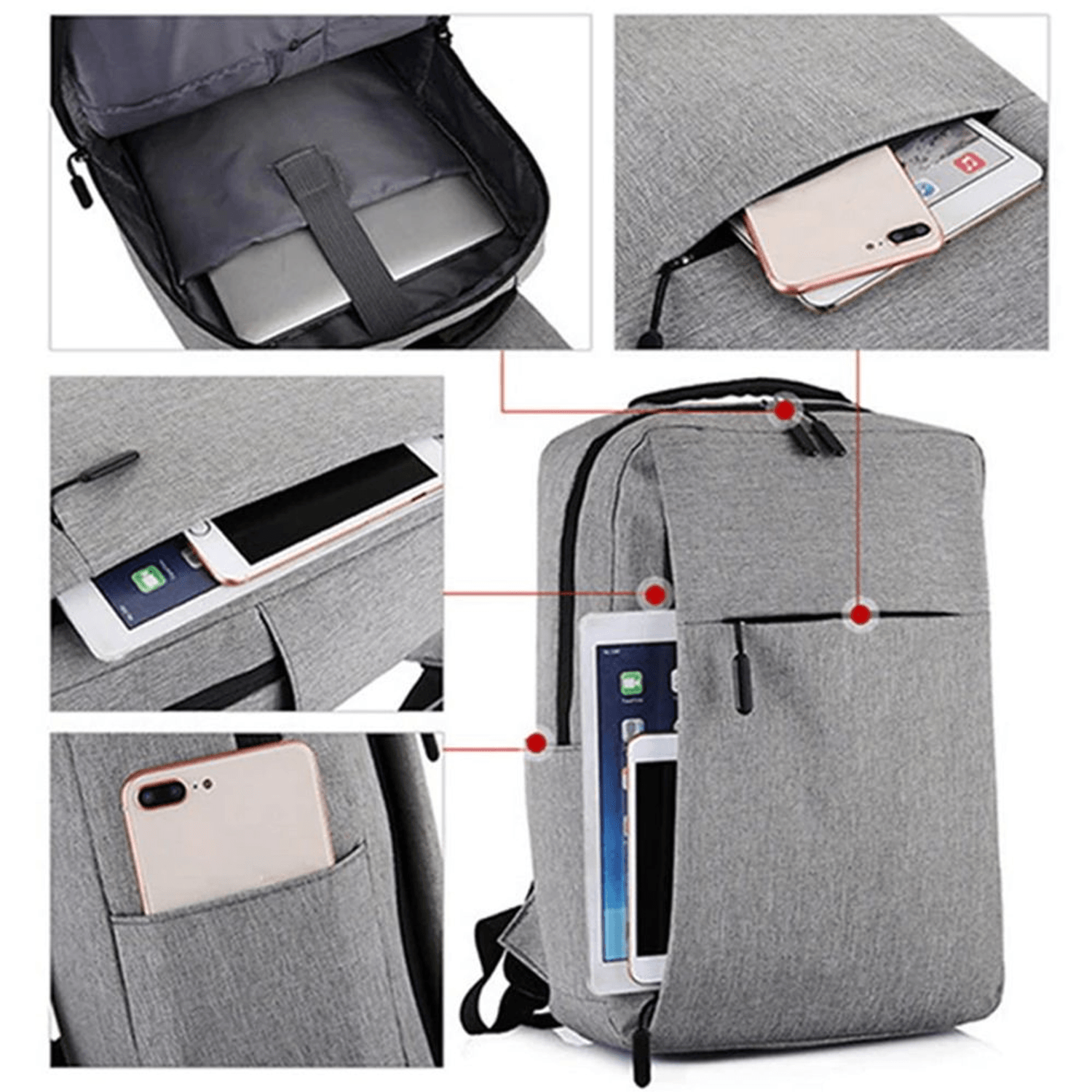 Mochila Urbana Porta Notebook Unisex Puerto Usb Gris - Provincia Compras
