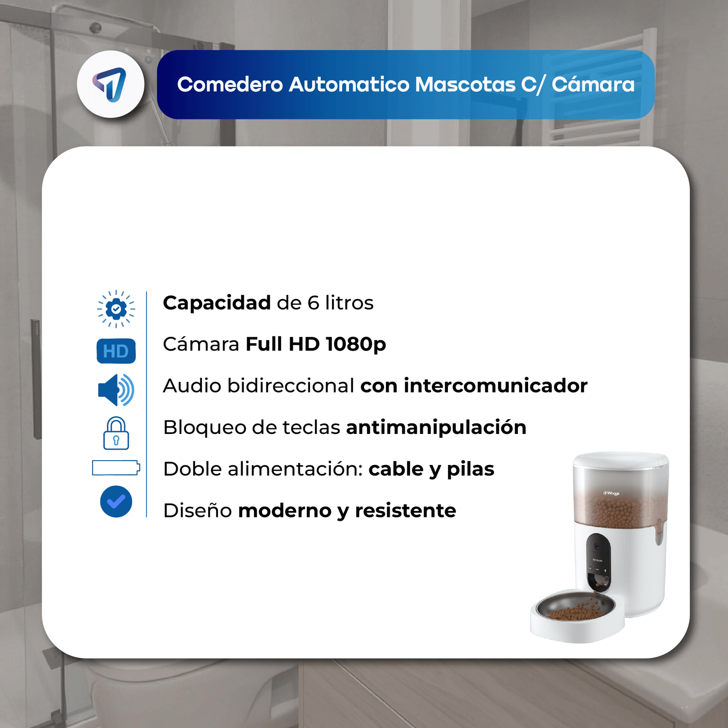 Dispensador Comedero Smart 6L Perro Gato Camara HD Waggs - Provincia ...