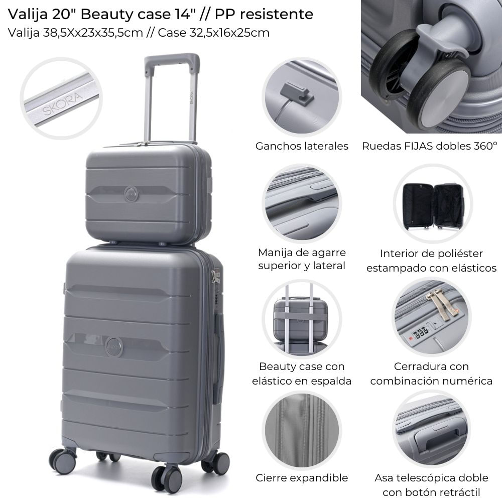 Valija Carry On De Cabina Chica 20 Pulgadas Y Neceser Beauty ...
