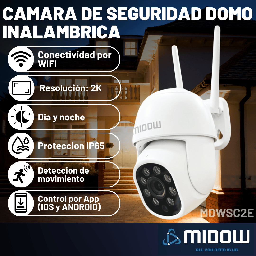 Camara de seguridad Domo inalambrica Midow WIFI 2K Dia Noche ...