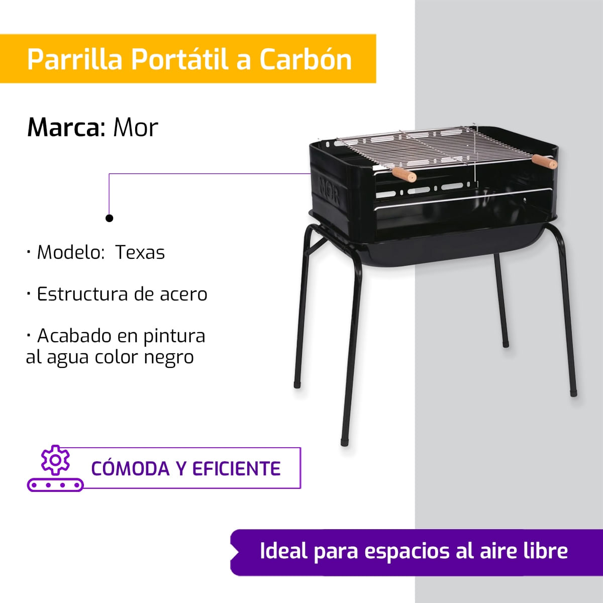 Parrilla Portátil Plegable A Carbón Camping Mor Texas - Provincia Compras