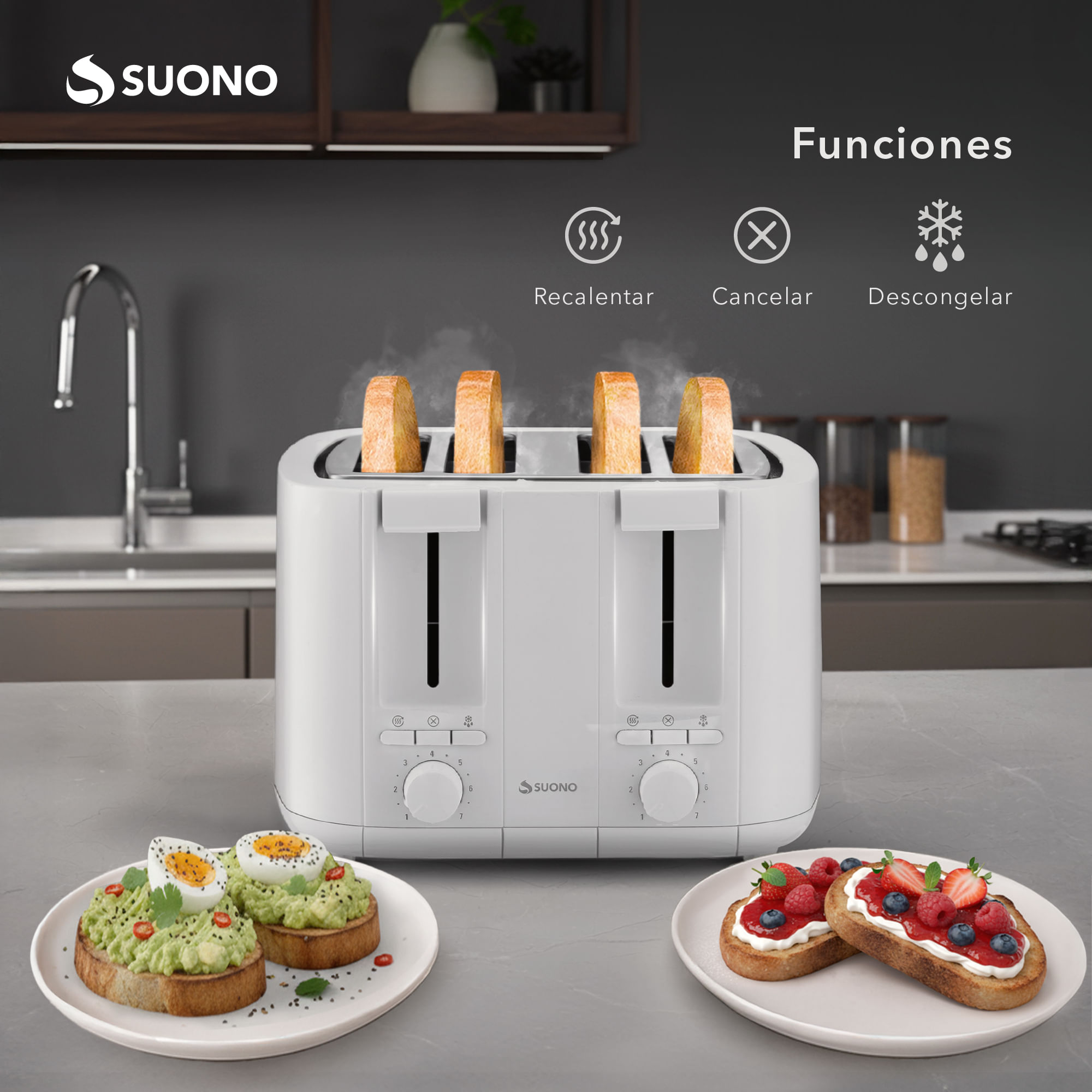 Tostadora Eléctrica Suono 4 Rebanadas 7 Niveles 1500 W - Provincia Compras