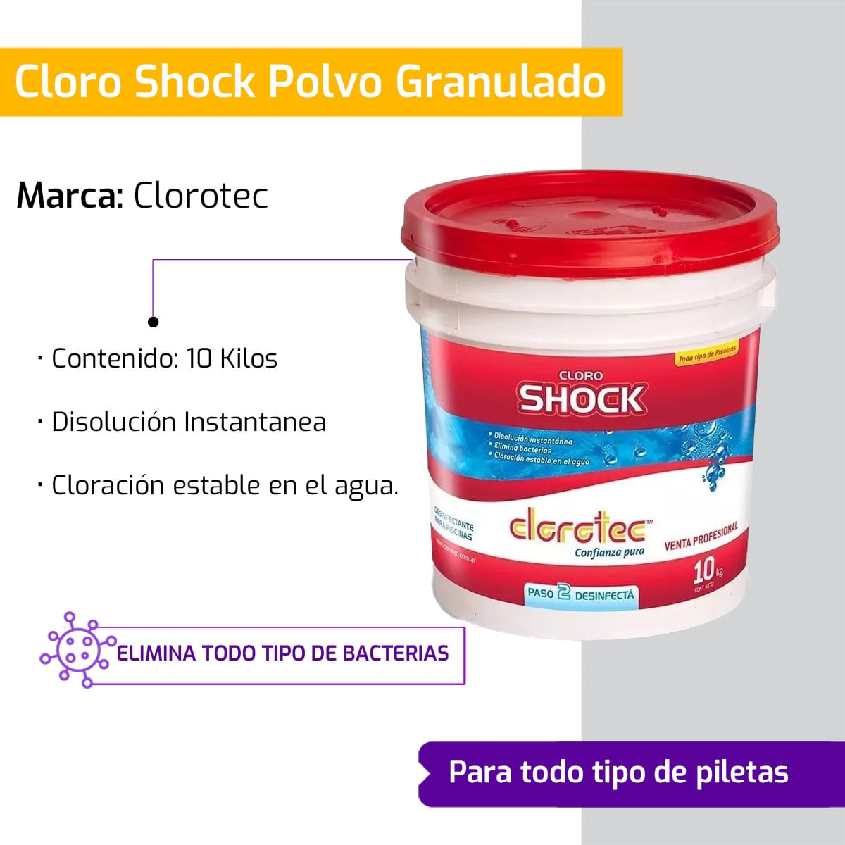 Cloro Shock Polvo Clorotec Disolucion Instantanea 10kg Rex - Provincia ...