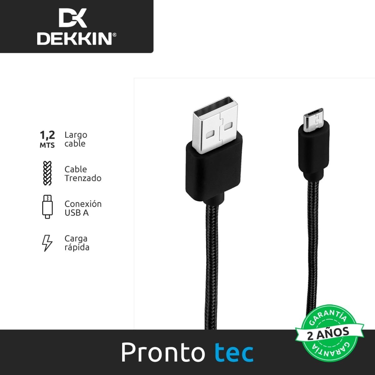 Cable Dekkin Micro Usb Trenzado Negro - Provincia Compras