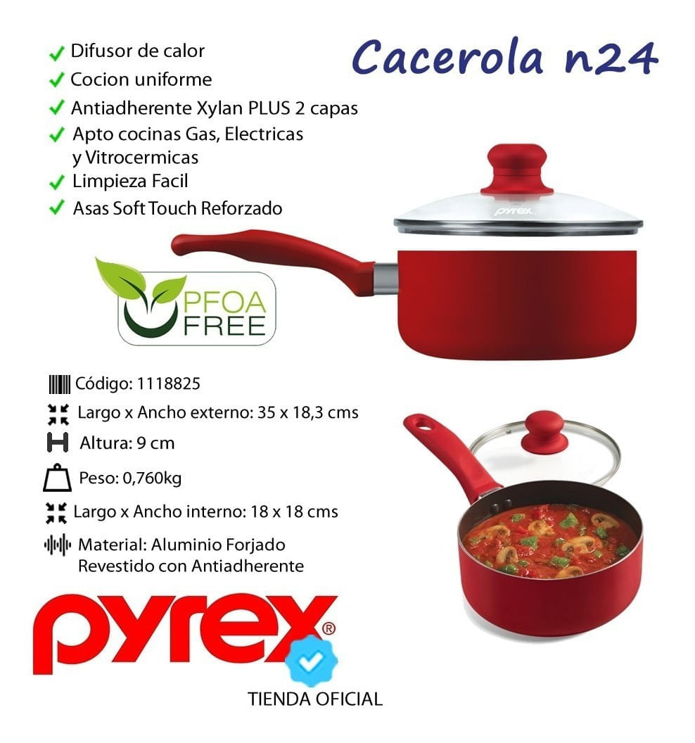 Olla Con Mango 18 Cm Fuego Pyrex Teflon Antiadherente - Provincia Compras