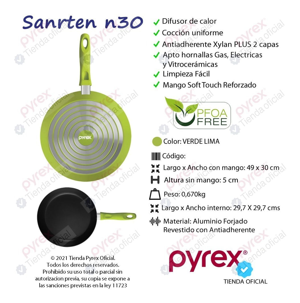 Set X 2 Sartenes 26 Y 30 Cm Fuego Pyrex Teflon Antiadherente ...
