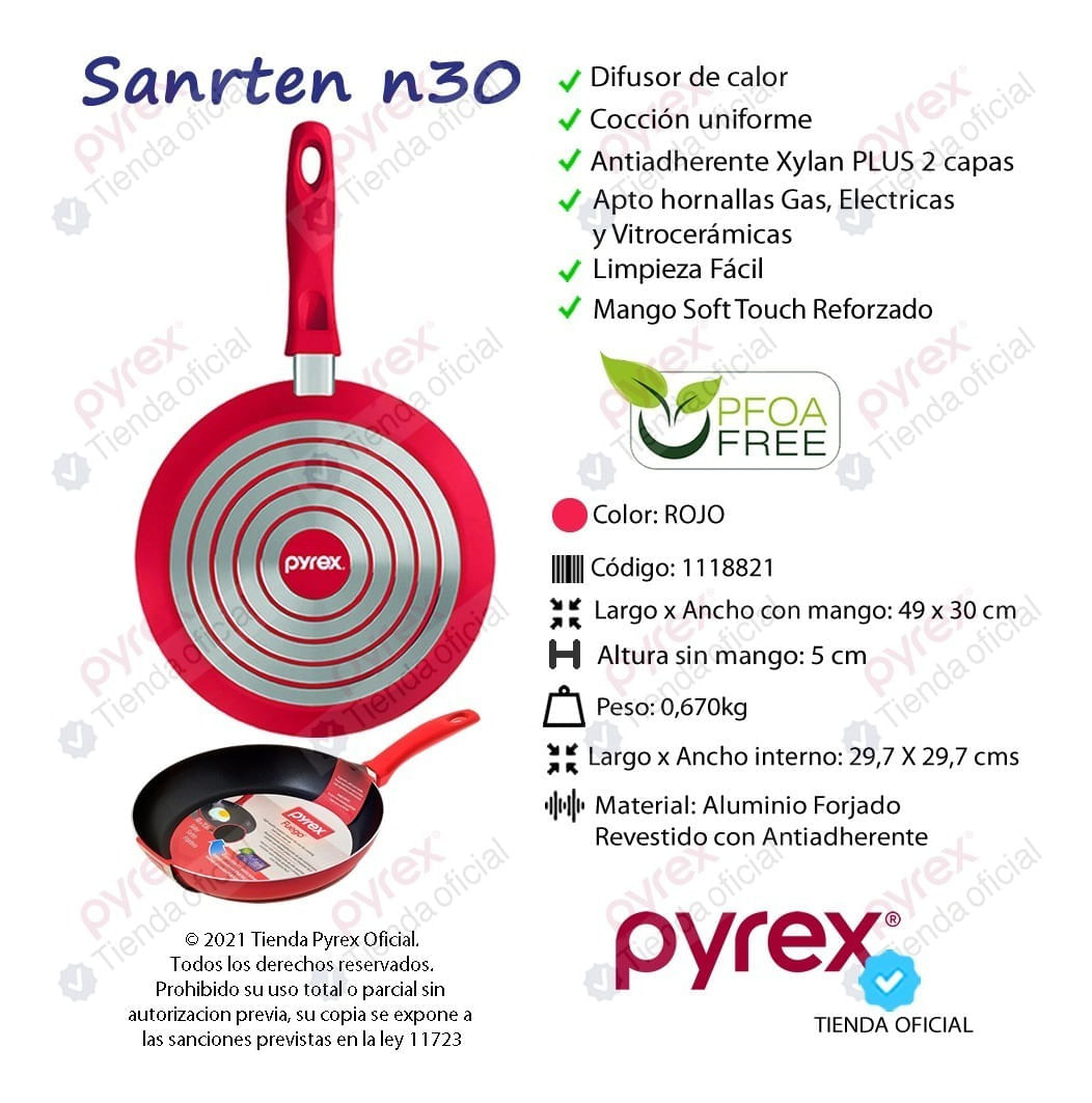 Set X 2 Sartenes 26 Y 30 Cm Fuego Pyrex Teflon Antiadherente ...