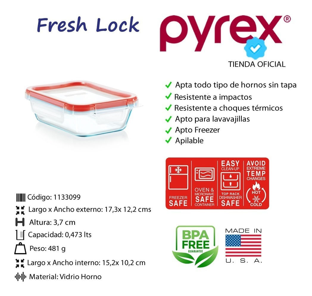 Set Contenedores Rectangulares Fresh Lock Pyrex Taper Vianda ...