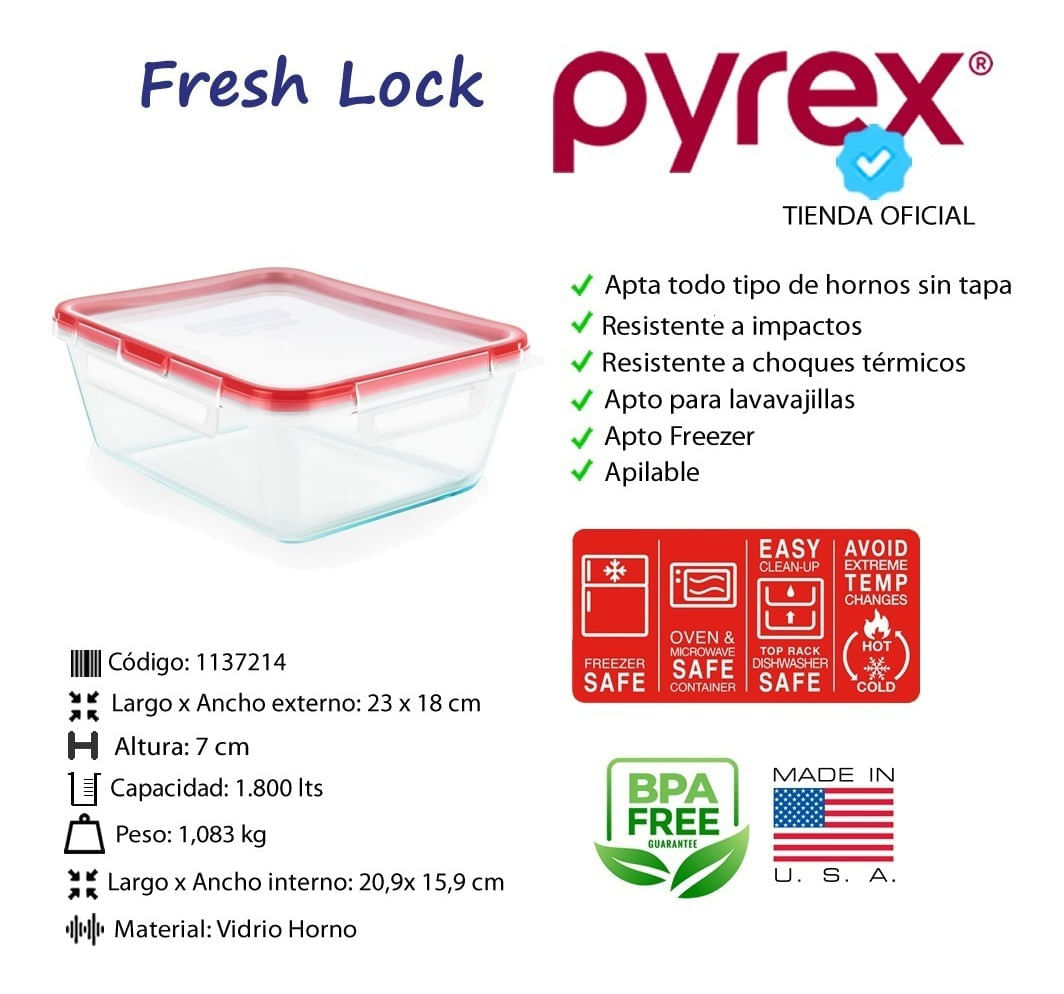 Set Contenedores Rectangulares Fresh Lock Pyrex Taper Vianda ...
